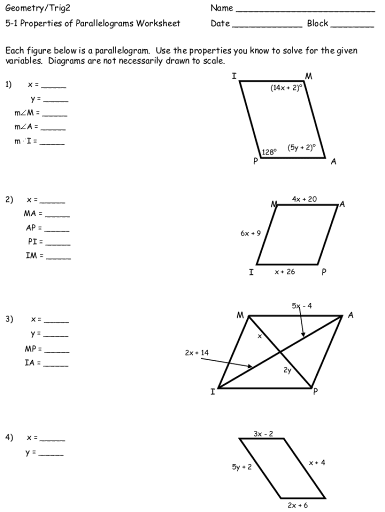 Fillable Online 5-1 Properties of Parallelograms Worksheet Date Fax ...