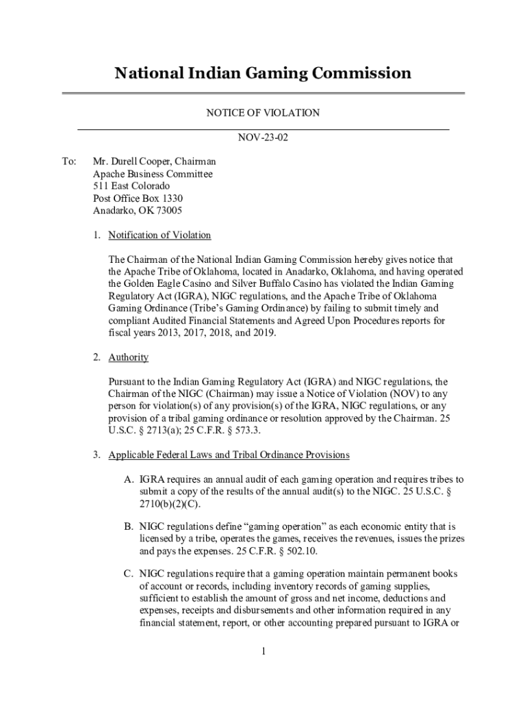Fillable Online Durell Cooper - Chairman - APACHE TRIBE OF OKLAHOMA Fax ...