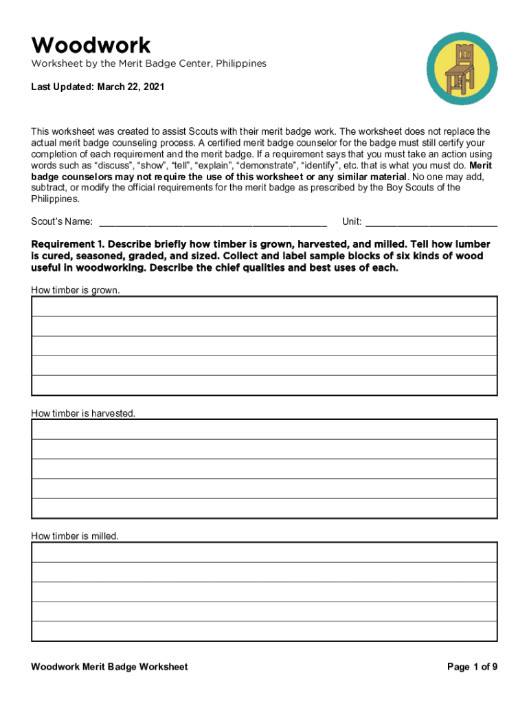 Fillable Online Woodwork Merit Badge and Worksheet Fax Email Print ...