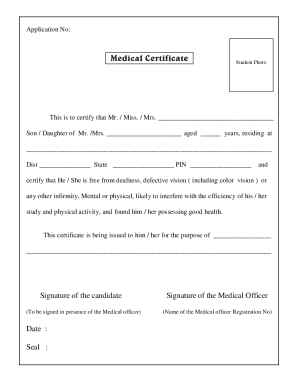 Fillable Online Signature of the candidate Signature of the Medical ...