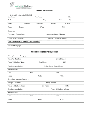 Fillable Online Patient Information Medical Insurance/Policy Holder Fax ...