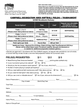 Fillable Online Campbell Softball Field Reservations Tournaments. ... Fax Email Print - pdfFiller