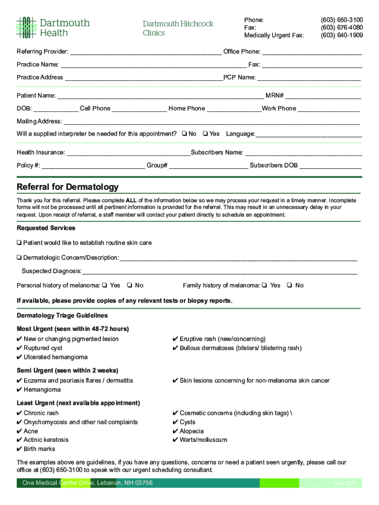 Fillable Online Dartmouth Health - DHMC and Dartmouth Hitchcock Clinics ...