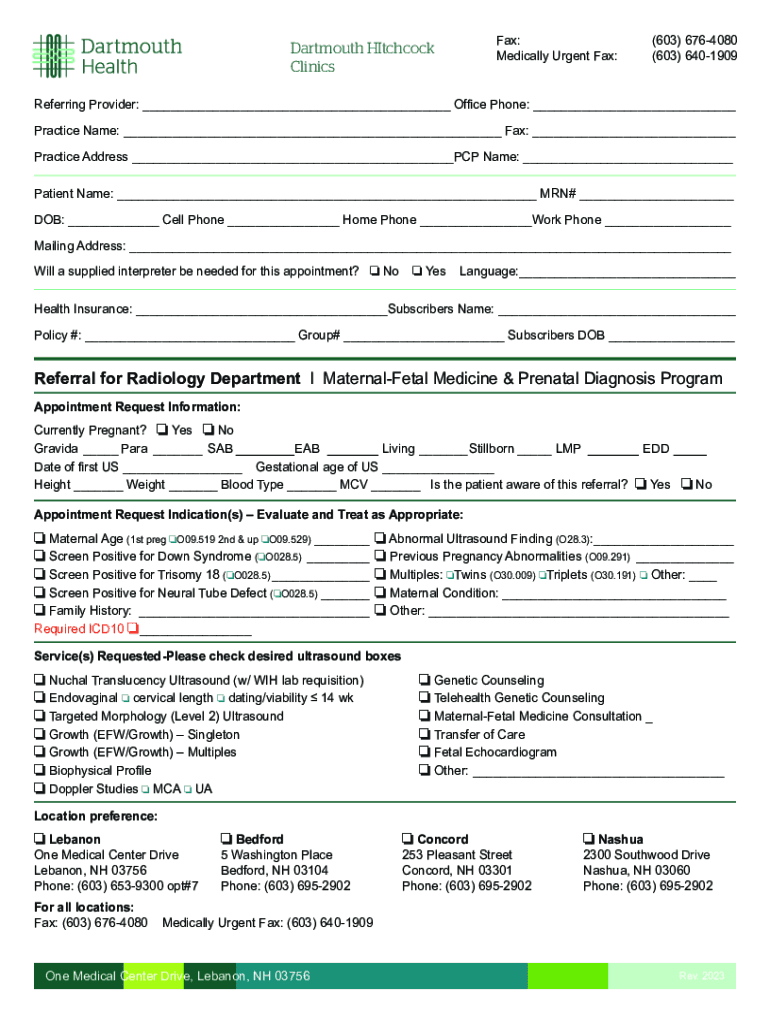 Fillable Online Dartmouth Health DHMC and Dartmouth Hitchcock Clinics ...