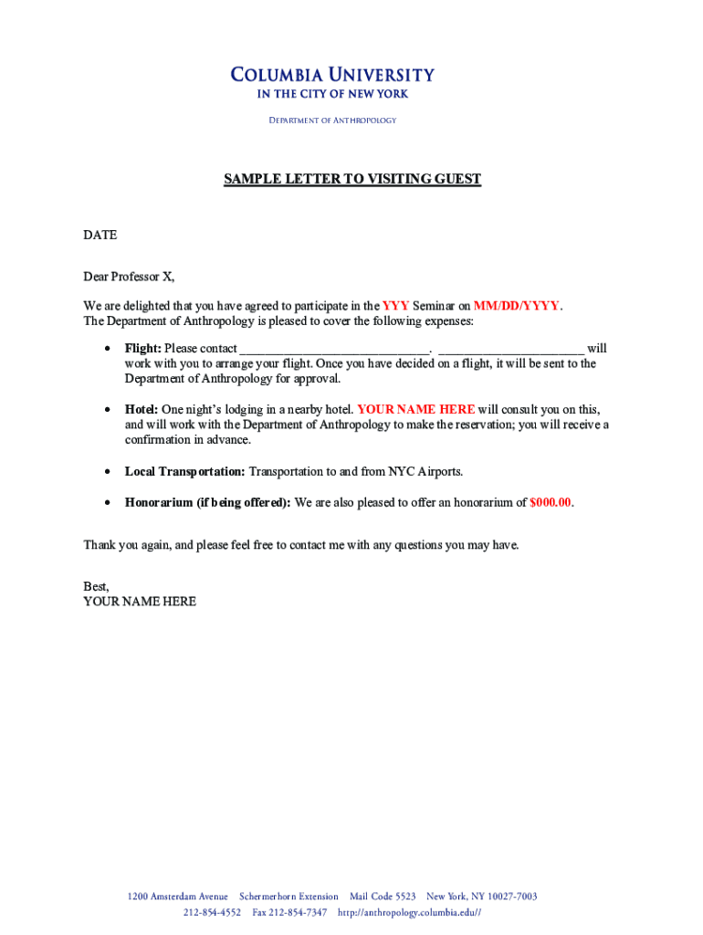 Fillable Online Sample Letter to Visiting Guest.docx Fax Email Print ...