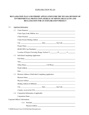 Fillable Online ndep nv RECLAMATION PLAN AND PERMIT APPLICATION FOR THE ...
