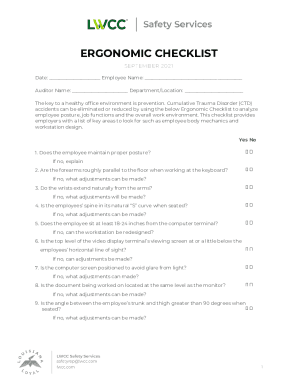 Fillable Online Ergonomic Checklist for Office Workers Fax Email Print ...
