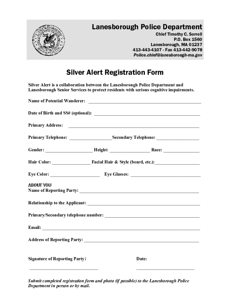 Fillable Online Silver Alert Registration Form Fax Email Print - pdfFiller