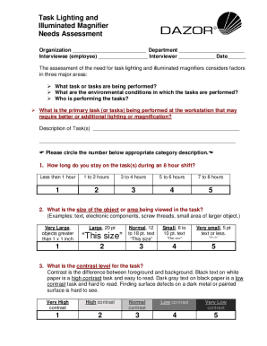 Fillable Online The assessment of the need for task lighting and ...