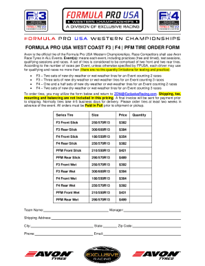 Fillable Online F4PFM TIRE ORDER FORM Fax Email Print - pdfFiller