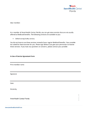 Fillable Online in Lieu of Service Agreement Form - AmeriHealth Caritas ...