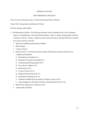 Fillable Online P-1 PROPOSAL SECTION BID SUBMISSION CHECKLIST ... Fax ...