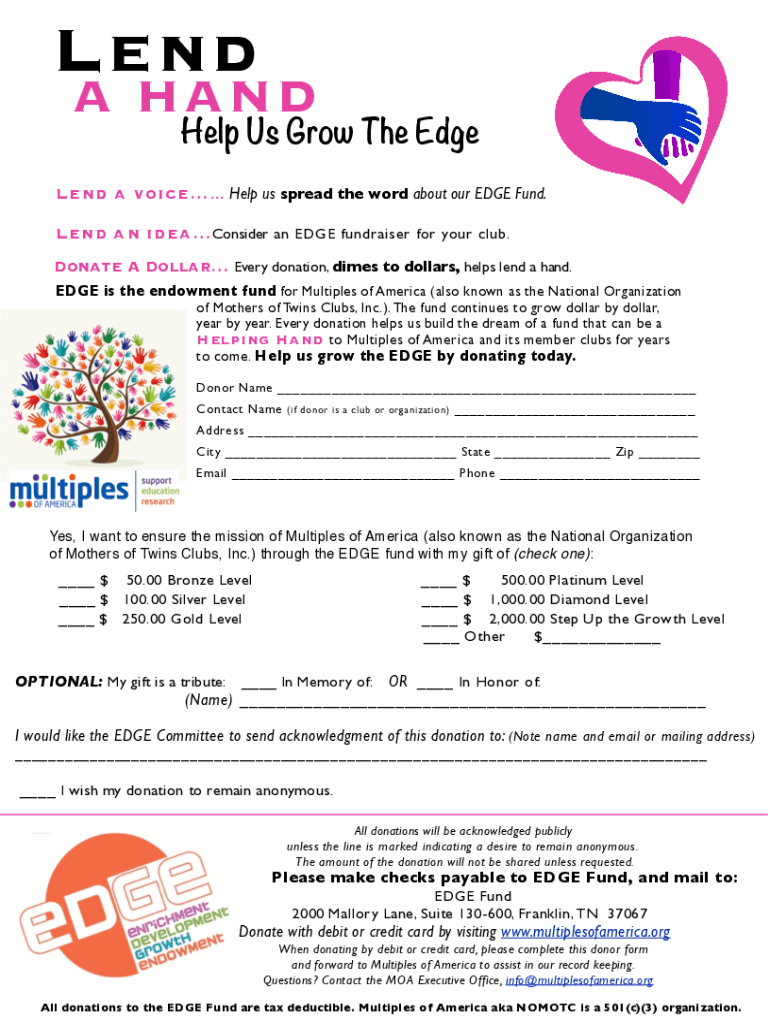 Fillable Online Lend A Hand Foundation: Home Page Fax Email Print ...