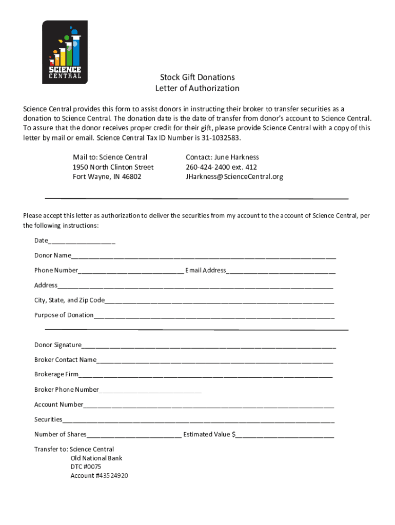 Fillable Online Stock Gift Donations Letter of Authorization Fax Email Print - pdfFiller