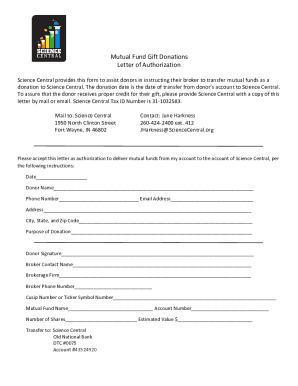 Fillable Online Mutual Fund Gift Donations Letter of Authorization Fax ...