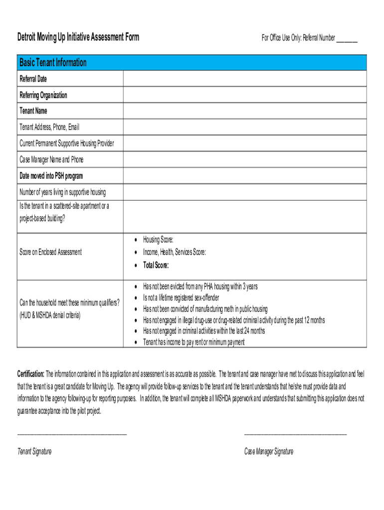 Fillable Online Detroit Moving Up Initiative Assessment Form Fax Email ...
