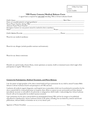 Fillable Online VBS Medical & Media Release Form Fax Email Print ...