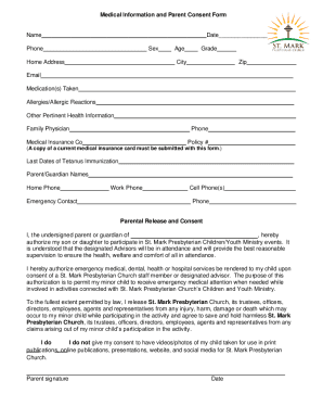 Fillable Online Medical Information and Parent Consent Form Fax Email ...