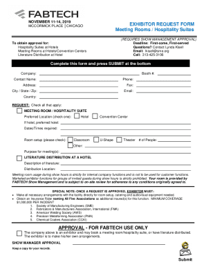 Fillable Online EXHIBITOR REQUEST FORM Meeting Rooms / Hospitality ... Fax Email Print - pdfFiller