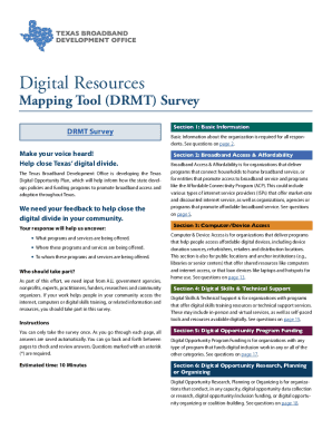 Fillable Online Digital Resources Mapping Tool (DRMT) Survey. Texas Broadband Development Office ...