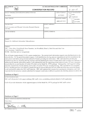Fillable Online Conversation Record (NRC Form 699) With S. Bryson/Croft ...