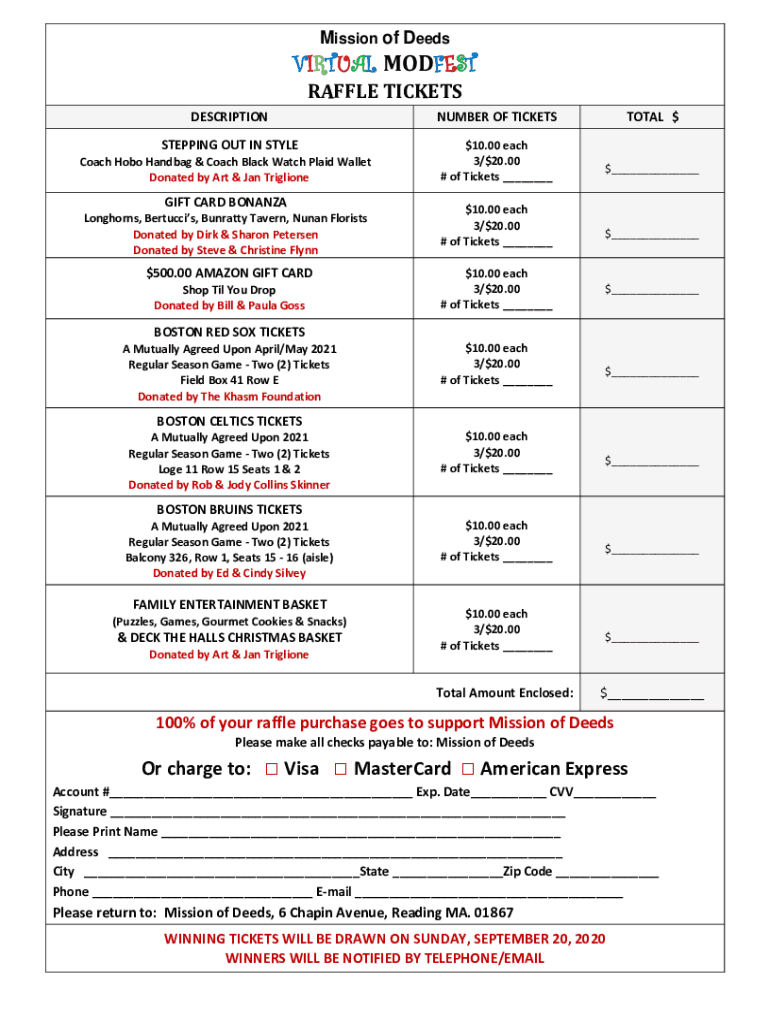 Fillable Online VIRTUAL MODFEST - RAFFLE TICKETS Fax Email Print - pdfFiller