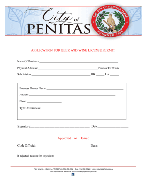 Fillable Online application for beer and wine license permit Fax Email ...