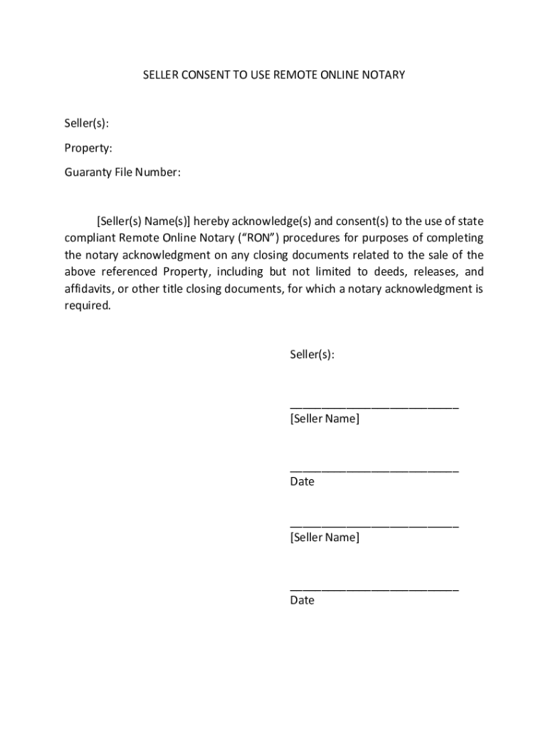 Fillable Online seller consent to use remote online notary Fax Email ...