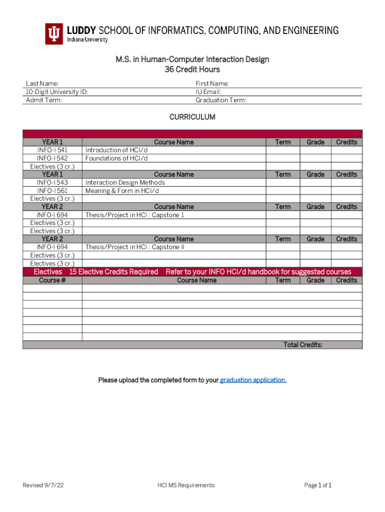 Fillable Online INFO-MS Degree Requirement Audit Form - Human Computer Interaction Fax Email ...