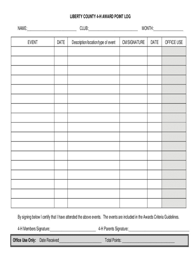 Fillable Online liberty county 4-h award point log Fax Email Print ...