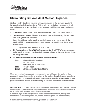Fillable Online Claim Filing Kit: Accident Medical Expense Fax Email ...