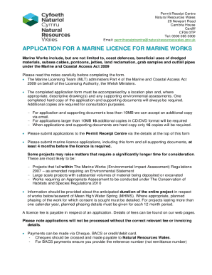 Fillable Online application for a marine licence for marine works Fax ...