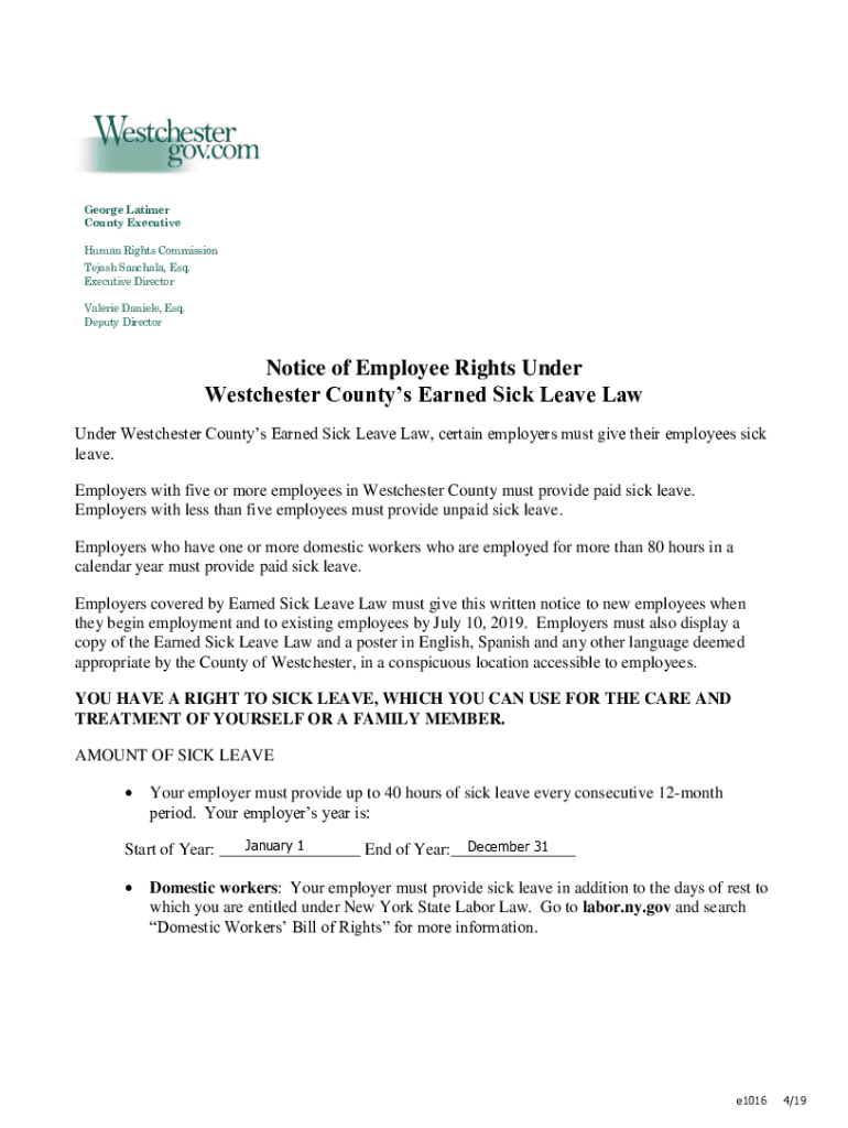 Fillable Online Notice of Employee Rights Under Westchester County's ...