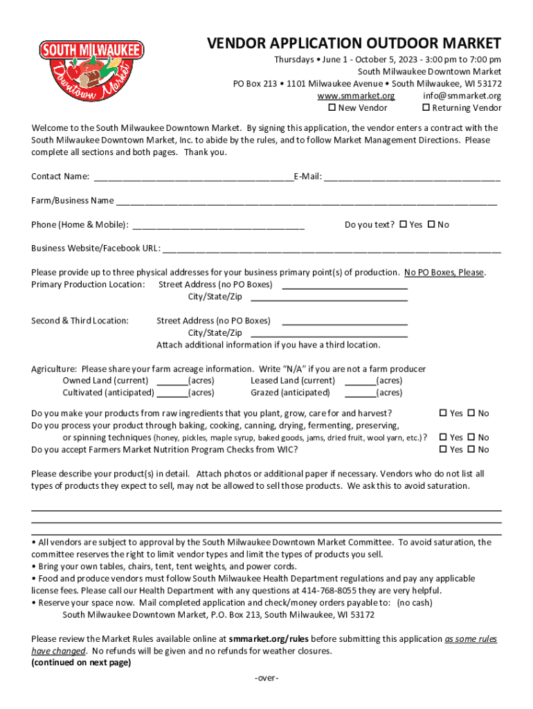 Fillable Online South Milwaukee Downtown Market - Home Fax Email Print - pdfFiller
