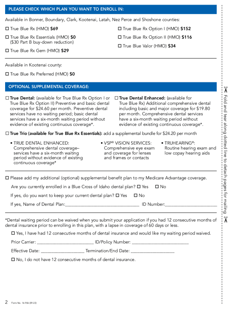 Fillable Online 2023 True Blue (HMO) Enrollment Form North Idaho, Clark ...