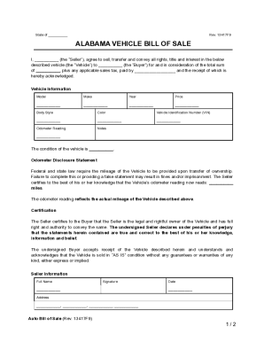 Fillable Online alabama vehicle bill of sale Fax Email Print - pdfFiller