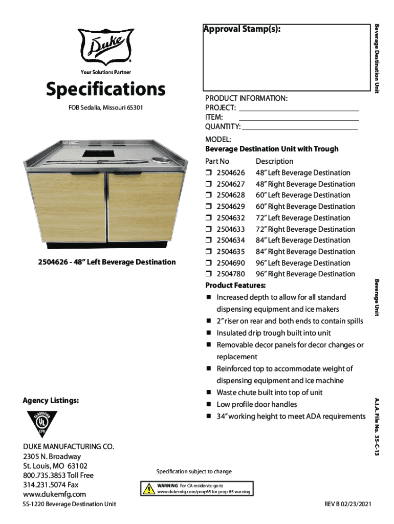 Fillable Online Beverage Counter Spec Sheet Fax Email Print - pdfFiller