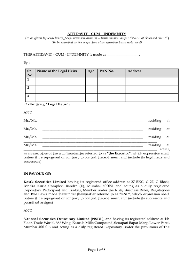 Fillable Online Affidavit cum Indemnity Letter In respect of payment of ...