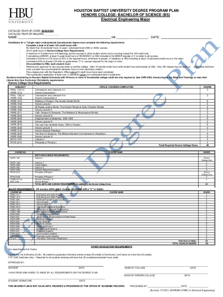 Fillable Online Electrical Engineering Major Requirements Fax Email ...