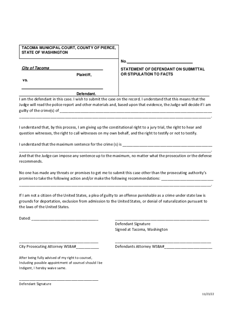 Fillable Online City of Tacoma - Statement of Defendant on Plea of ...