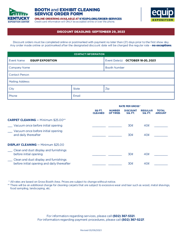 Fillable Online BOOTH and EXHIBIT CLEANING SERVICE ORDER FORM Fax Email Print - pdfFiller