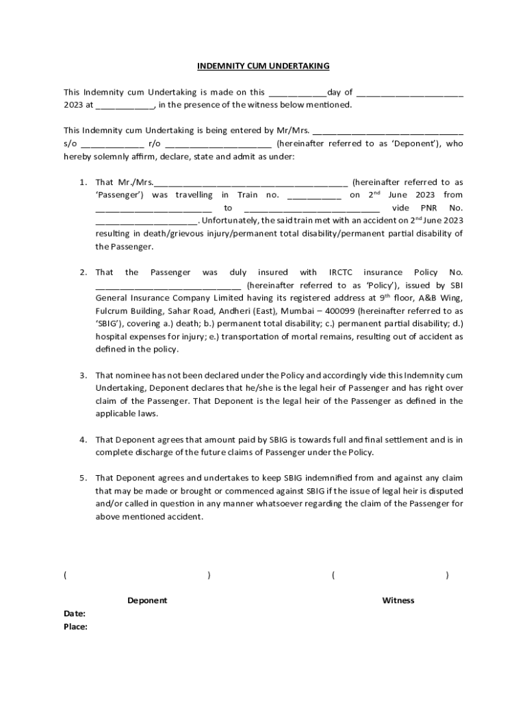 Fillable Online Affidavit and Indemnity format- Download free legal ...
