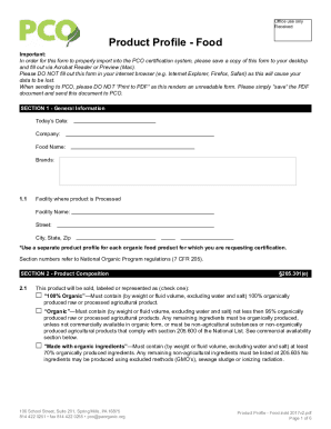Fillable Online Product Profile - Food. ver2017v2, layoutProductProfile ...