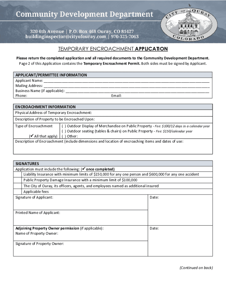 Fillable Online Right-of-Way Encroachment Permit Worksheet City of ...