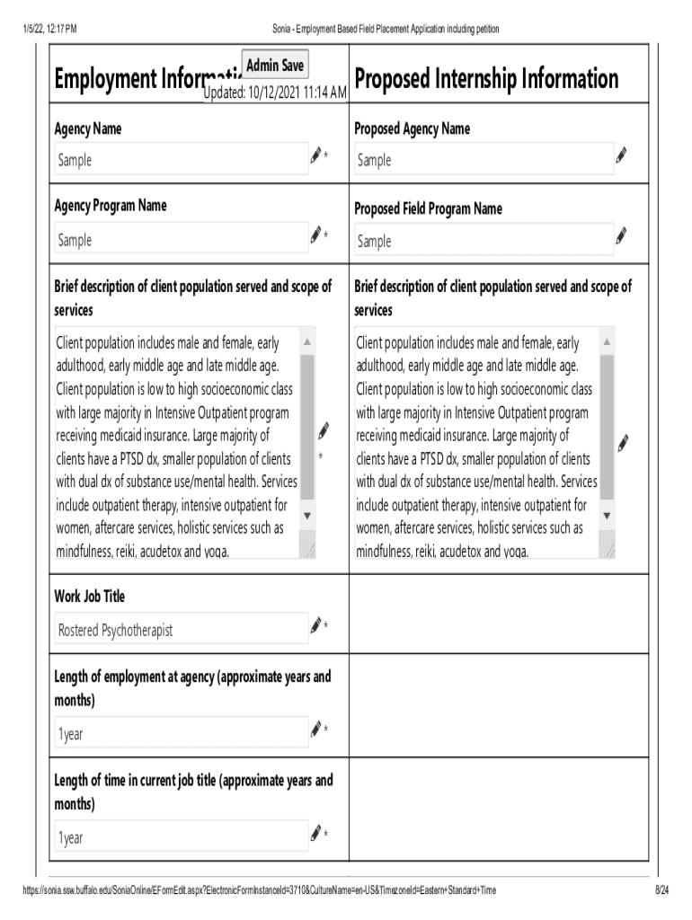 Fillable Online socialwork buffalo Employment-Based Field Placement Agreement Fax Email Print ...