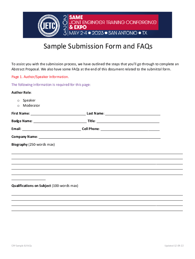Fillable Online Sample Submission Form and FAQs Fax Email Print - pdfFiller