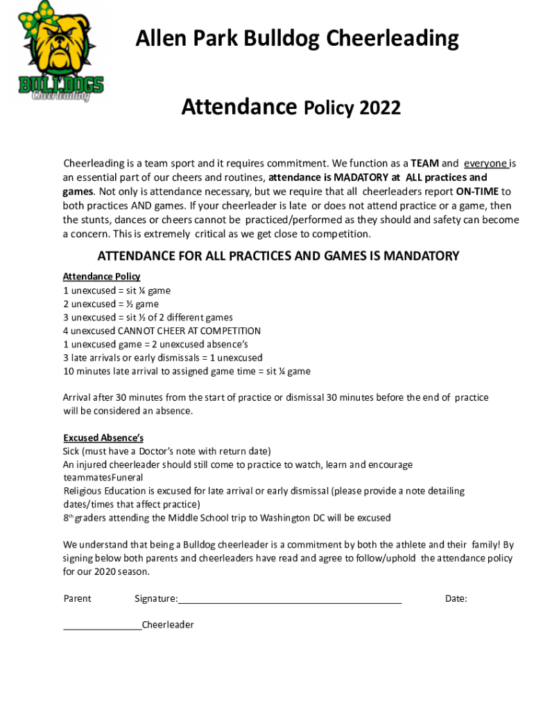 Fillable Online CHEER ATTENDANCE POLICY.pdf Fax Email Print - pdfFiller