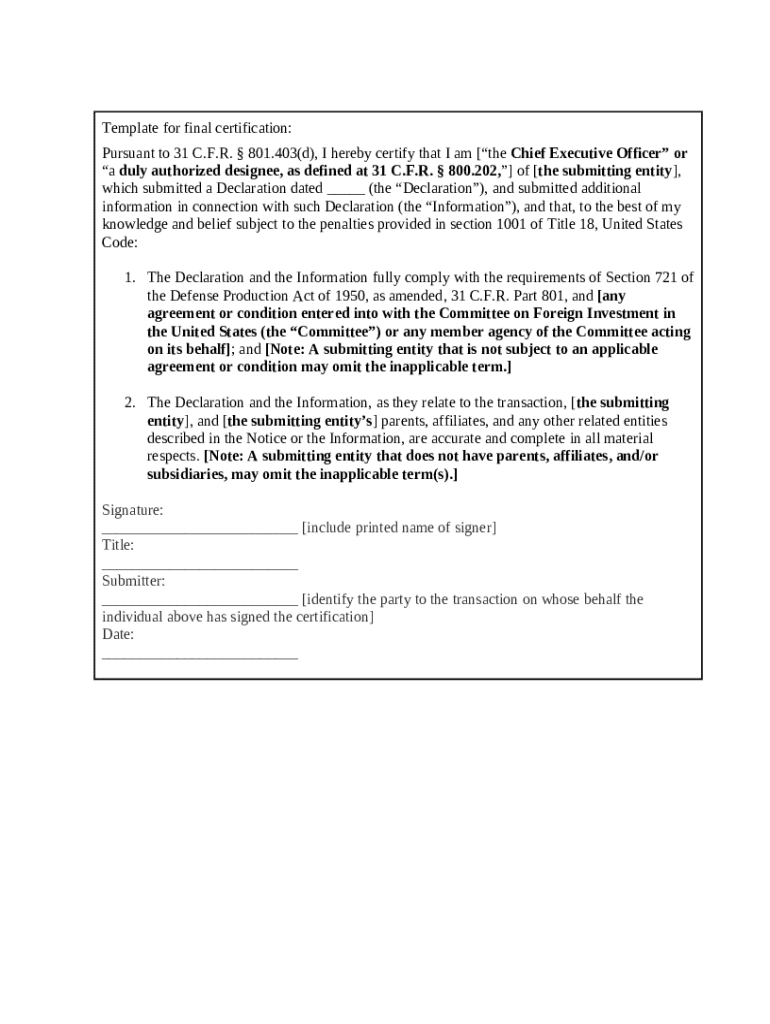 Template for certification to accompany declaration Doc Template | pdfFiller