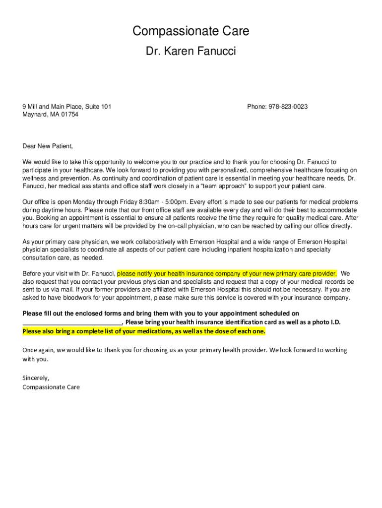 Fillable Online Dr. Karen M Fanucci, MD - Maynard, MA - Internal ...