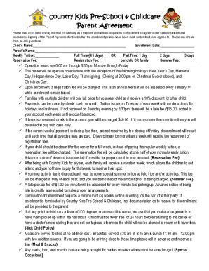 Fillable Online Country Kids Pre-School & Childcare Parent Agreement Fax Email Print - pdfFiller